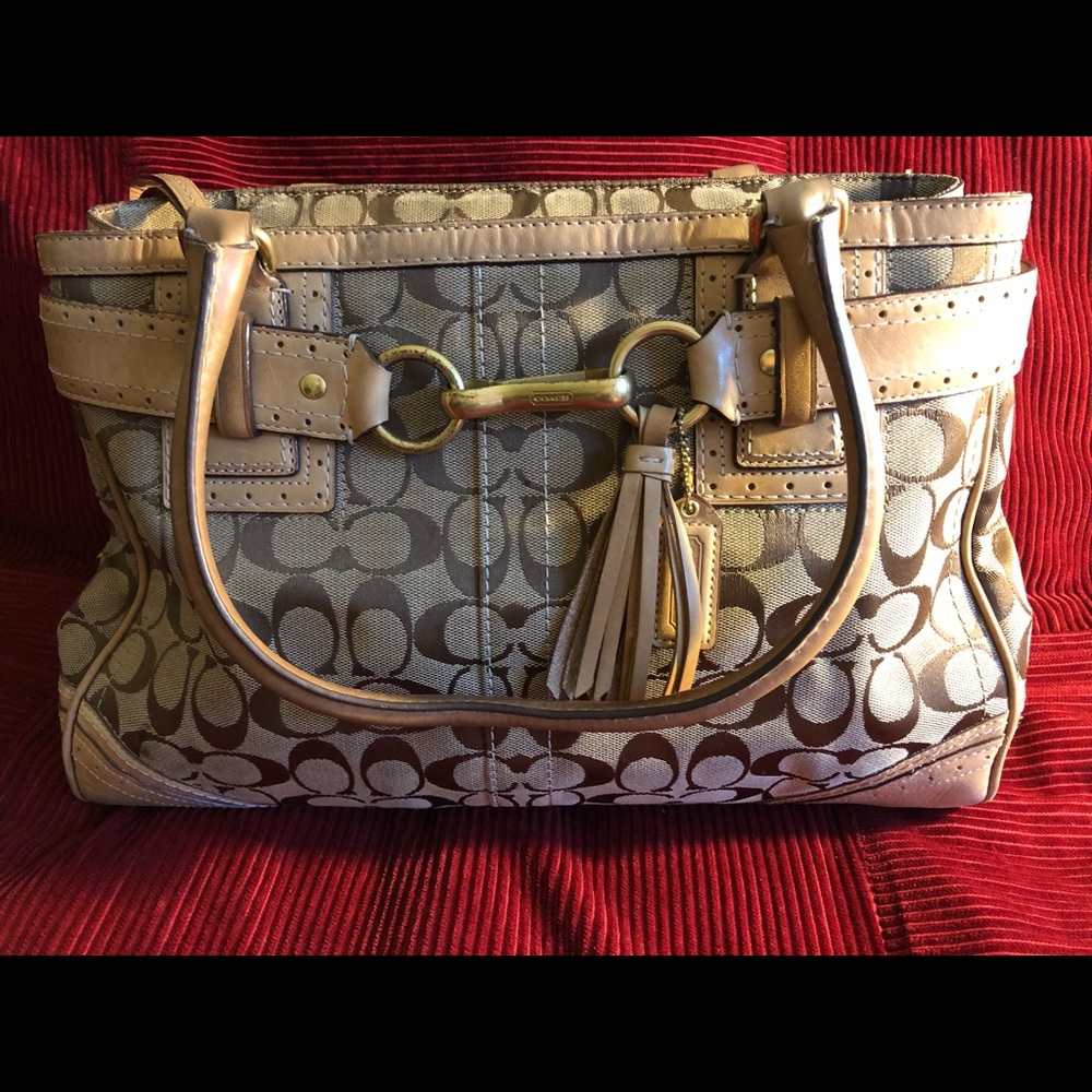Coach Logo Print Shoulder Bag Brown - Gem